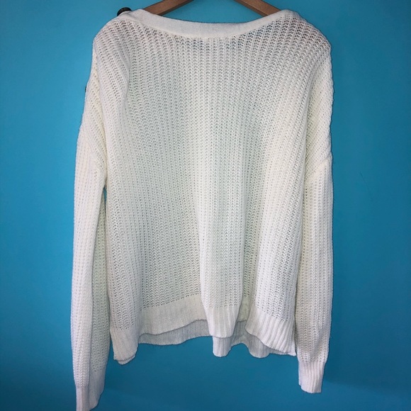 Time and Tru | Sweaters | White Knit Button Sweater Cozy Fall Winter ...